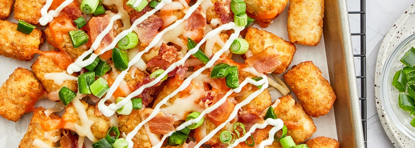 Loaded Potato Tot Nachos Recipe | Cavendish Farms