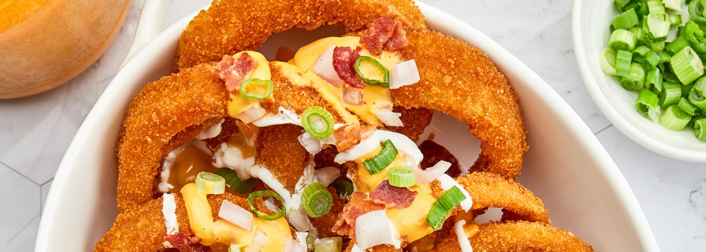 Loaded Queso Cheese Onion Rings Recipe | Cavendish Farms