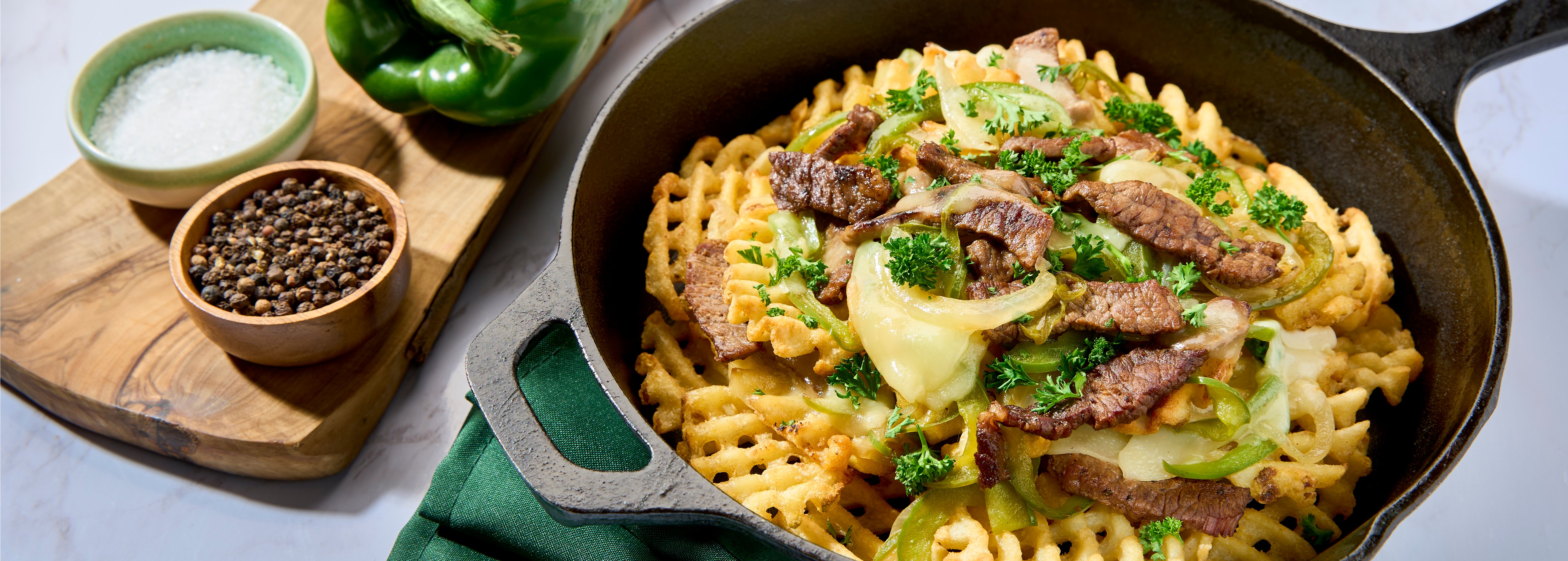 Easy Philly Cheesesteak Waffle Fry Skillet | Cavendish Farms