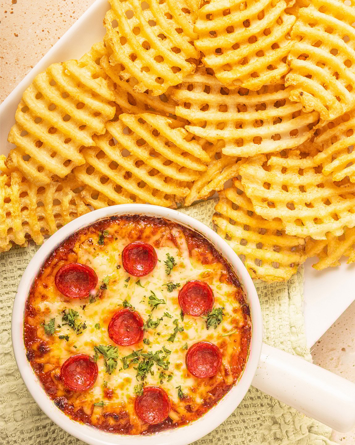 Easy Pizza Dip with Waffle Fries Recipe | Cavendish Farms