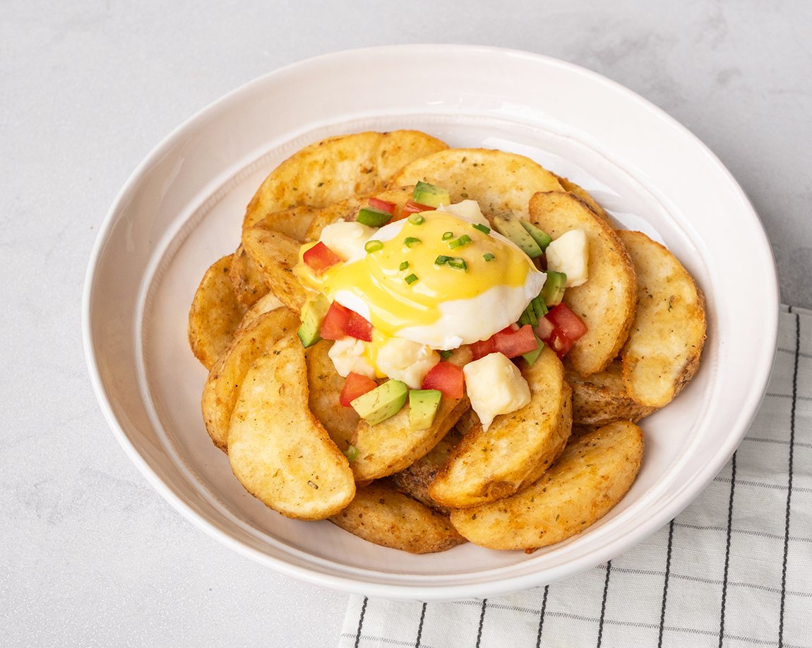 Vegetarian Breakfast Poutine with Garlic and Rosemary Wedges