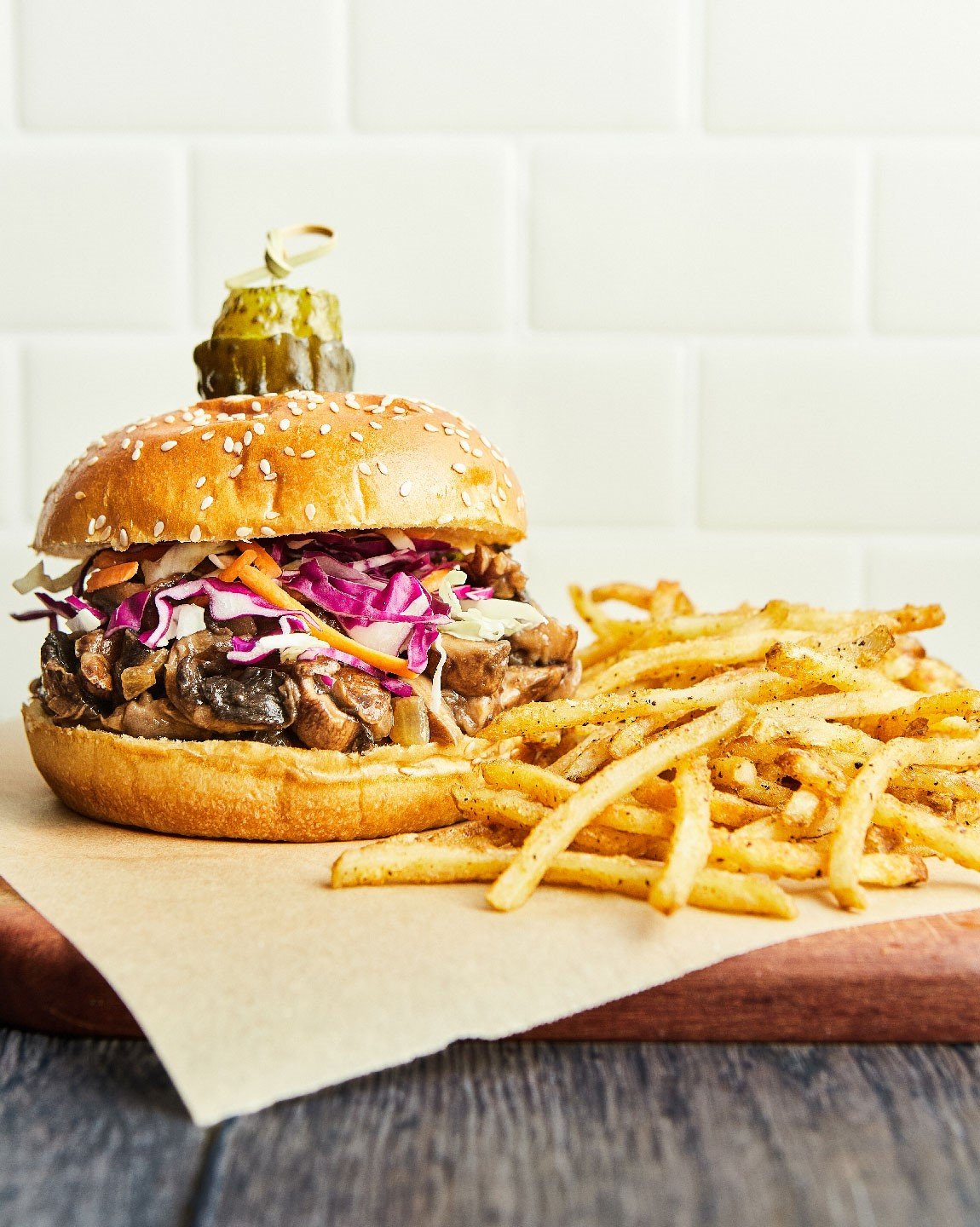 Portobello BBQ Sandwich with Spicy Cracked Pepper Fries Portobello BBQ Sandwich with Spicy Cracked Pepper Fries