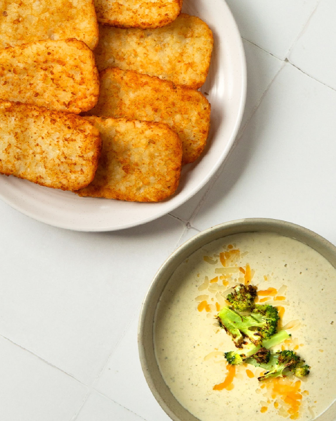 Creamy Broccoli Soup with Mini Hash Browns